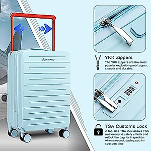 Somago 20 inch Carry On Luggage Wide Handle PC Hardside Rolling Bussiness Travel Suitcase With TSA Lock YKK Zipper&Silent Double Spinner Wheels(Blue)