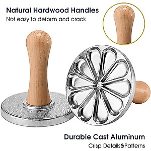 OPPEIN Cookie Stamps Set of 3, Metal Cookie Press Cutter Mold with Wooden Handle, Cookie Decorating Supplies for DIY Baking, Cake, Pastry, Gift Package