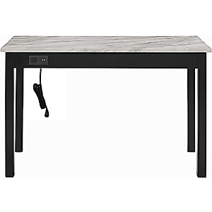 New Classic Furniture Celeste Faux Marble Writing Table Desk for Home Office, White/Gray with Black Base