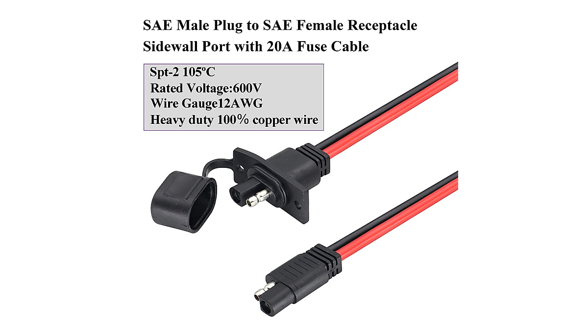 AAOTOKK SAE Solar Power Outlet Cable - Durable & Weatherproof