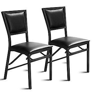 Giantex Folding Chairs, with Padded Seats, Sturdy Metal Frame, Floor Protectors, Space Saving Design, Foldable Dining Desk Chairs for Small Apartment, Extra Guests, Black