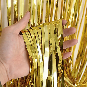 AIBIIN 3 Pack Gold Foil Fringe Curtains - 3.3x6.6ft Gold Streamers Backdrop Curtains for Party Decorations, Graduation, Wedding, Birthday, Bachelorette, New Year, Photo Shoot Props