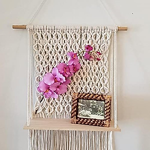 Sunshine Treasures Boho Chic Macrame Wall Hanging Floating Shelf. Colors: Natural White, Natural Wood; No Assembly Required