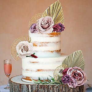 29Pcs Boho Cake Topper Palm Leaves Burgundy Red Flowers Balls Cake Decorations for Bohemian Wedding Baby Shower Birthday Party Supplies Mother's Day