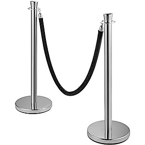 VEVOR Velvet Ropes and Posts 2 Pcs, 5 ft Black Velvet Rope, Stanchion Post, Crowd Control Barriers Silver Stanchions, Red Carpet Poles, Crowd Control Ropes and Poles for Party Supplies