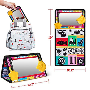 beetoy Baby Tummy Time Mirror Black and White High Contrast Mirror Toys with 10 Flash Cards 2 Teether, Developmental Timmy Time Toys for Newborn Infant 0 3 6 Months Gift