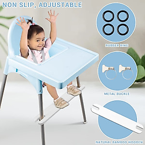 High Chair Footrest Compatible with IKEA Antilop 100% Natural Wood Bamboo Footrest Non-Slip Adjustable Footrest with 4 Rubber Rings and 2 Metal Rings (White)
