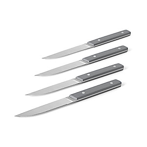 Misen Steak Knives Set of 4 - Precision Serrated Blades for Effortless Dining - Stainless Steel - Superior Cuts with Four Steak Knives Handles for Stylish Elegance - Gray