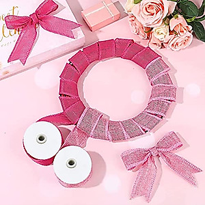 LIUYAXI Pink Burlap Wired Ribbon, 2-1/2" x Continuous 10 Yard, Solid Wired Edge Ribbon for Crafts,Gift Wrapping,Big Bow,Wreath,Tree Decoration,Outdoor Decoration