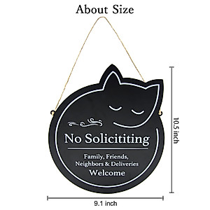 Handook No Soliciting Sign for House Funny Metal No Soliciting Yard Sign, 10.5"x9.1" No Solicitors Sign for Front Door，Black Cat Hanging No solicitation Sign for Home and Business