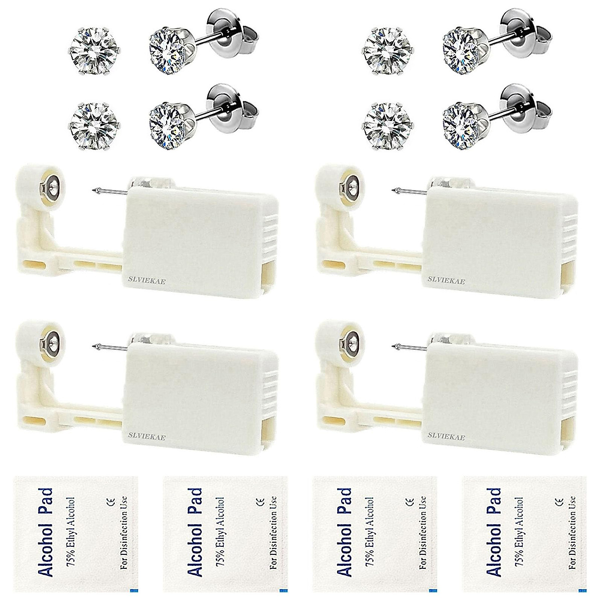 SLVIEKAE 12 Pcs Ear Piercer Kit, Ear Piercing Kit Ear Piercing Gun Kit Disposable Self Ear Piercing Gun Kit with Earring Studs Safety Ear Piercing Gun Kit Tool (Silver)