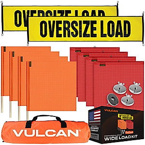 VULCAN Flags, Oversize Load Banners, and Magnets Kit - Includes 2 Stretch Cord Oversize Load Banners, 4 Magnets, 4 Red Flags, 4 Orange Flags, and A High-Viz Vented Storage Bag