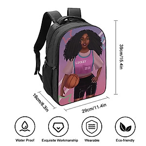 SARA NELL Kids Black Girl Magic School Backpack African American Girl Hold Basketball School Bags Afro Girls Bookbag for Elementary Boys Girls, 16 Inches