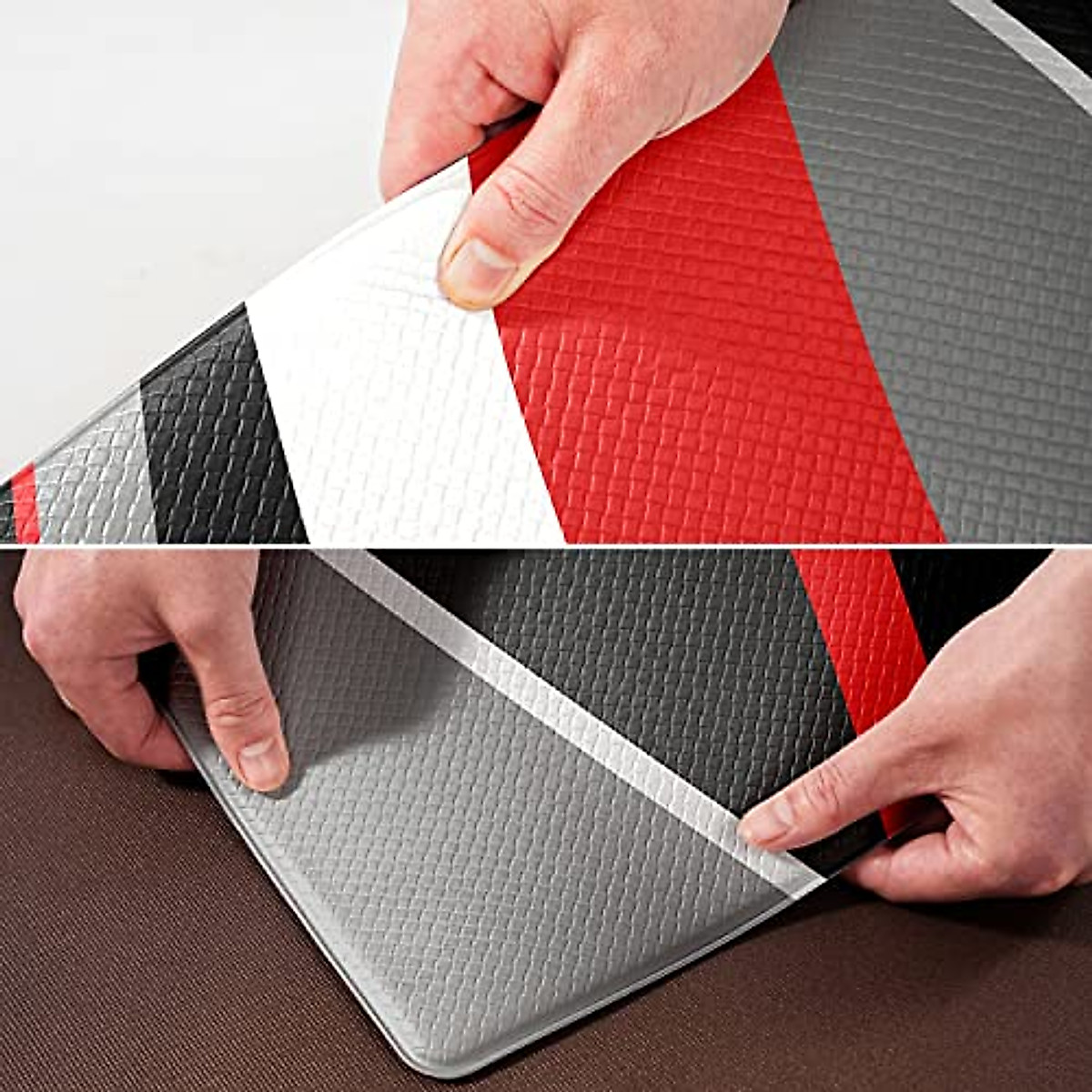 FNLNDO Red and Black Kitchen Rugs and Mats for Floor Anti Fatigue Kitchen Rugs Set of 2 Red Modern Art Non-Skid Washable Kitchen Mats for Kitchen Sink Laundry (Red, 17.5"x29.5"+17.5"x47")