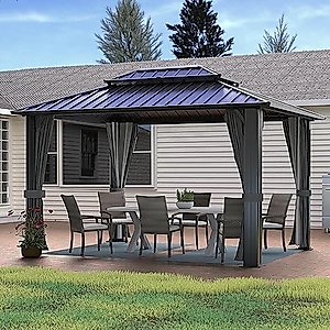 MUPATER 10'x 12' Outdoor Hardtop Gazebo with Galvanized Steel roof,Aluminum Frame, Metal Gazebo with Netting&Curtains for Garden, Patio, Lawns, Grey