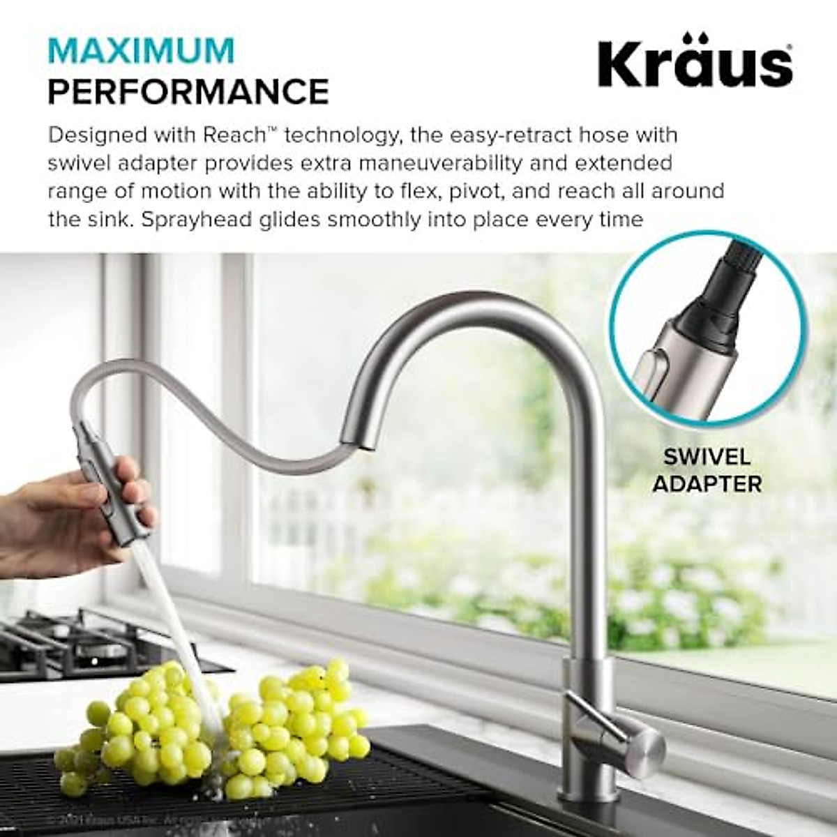 Kraus KPF-3104SFS Oletto Contemporary Pull-Down Single Handle Kitchen Faucet, 16.25 inch, Spot Free Stainless Steel