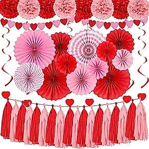 70pcs Valentines Day Red Pink Hanging Paper Fans Decorations - Wedding Bachelorette Party Barbecue Birthday Party Holidays Picnic Circus Carnival Valentines Day Party Photo Booth Backdrops Decorations