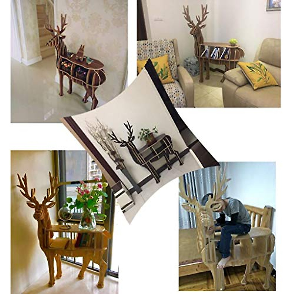 ROLTIN Storage Shelf DVD Bookcase Storage Rack Bookshelf Animal Shelf Male Deer Shape Flower Stand Model Room Coffee Table Clothing Store Landing Decoration (Size : 108 * 52 * 1