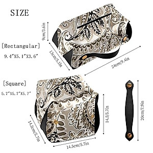 Fustylead Brown Paisley Tissue Box Cover, Rectangle PU Leather Tissue Case for Tabletop, Bathroom, Car, Office