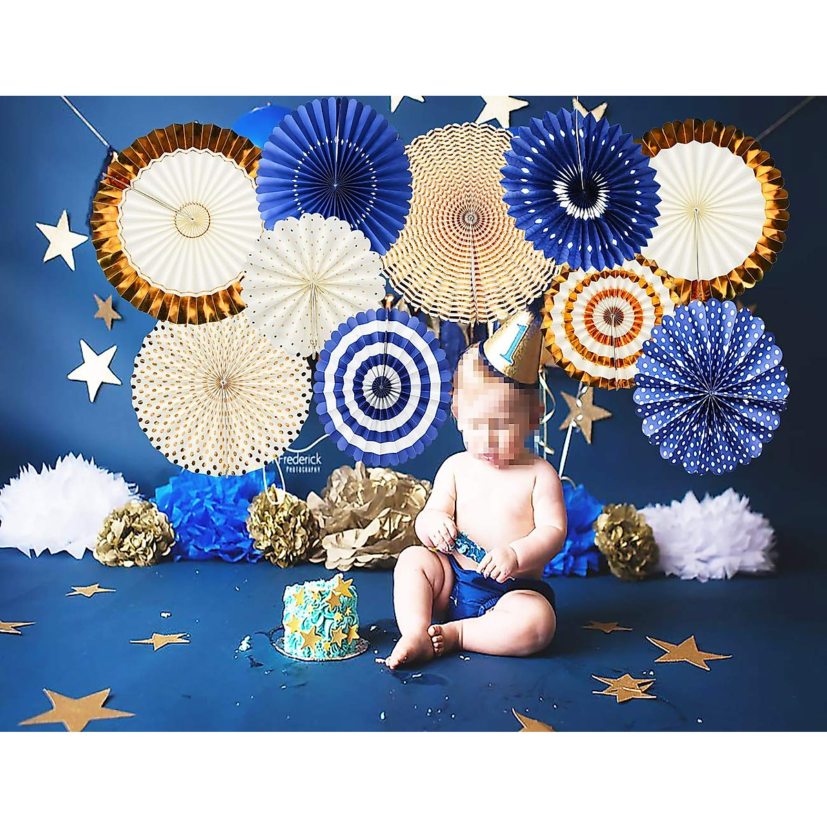 Furuix 2024 Graduation Party Decorations Royal Prince Baby Shower Decorations 10pcs Navy Gold Bridal Shower Decorations Navy Blue Pinwheel Backdrop Boy Prince Party Supplies 1st Birthday Decorations
