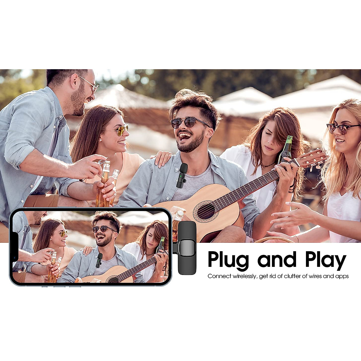 Kdewere 2 Pack Wireless Lavalier Microphone for iPhone iPad, Lapel Mics Plug-Play 2.4G Ultra-Low Delay Built-in Noise Reduction Chip 8H Working Time for Video Recording Interview Podcast Vlog YouTube