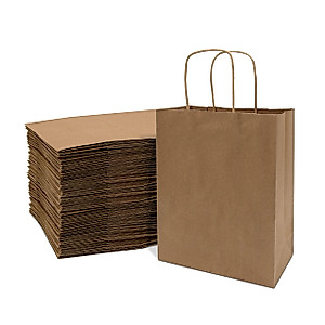 Brown Paper Bags with Handles - 8x4x10 Inch 50 Pack Small Kraft Shopping Bags, Craft Gift Totes in Bulk for Boutiques, Small Business, Retail Stores, Birthdays, Party Favors, Jewelry, Merchandise