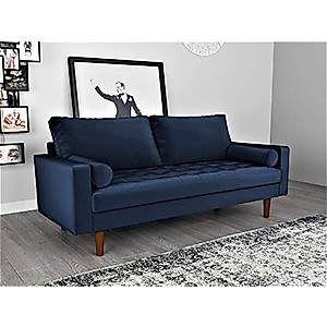 Container Furniture Direct Womble Modern Velvet Upholstered Living Room Diamond Tufted Chesterfield Sofa with Gleaming Nailheads, Misty Blue