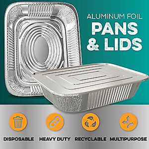Aluminum Pans With Lids 9x13 [10 Sets] Aluminum Foil Pans Trays With Lids - Half Size Tin Foil Disposable Pans For Baking, Roasting, Cake Serving Dishes, Catering Supplies, Steam Table Chafing