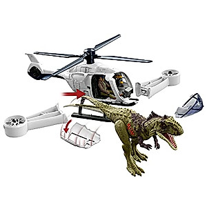 Jurassic World Extreme Damage Pack Combat with Helicopter Play Set for Kids Ages 4+, Multi-Colour
