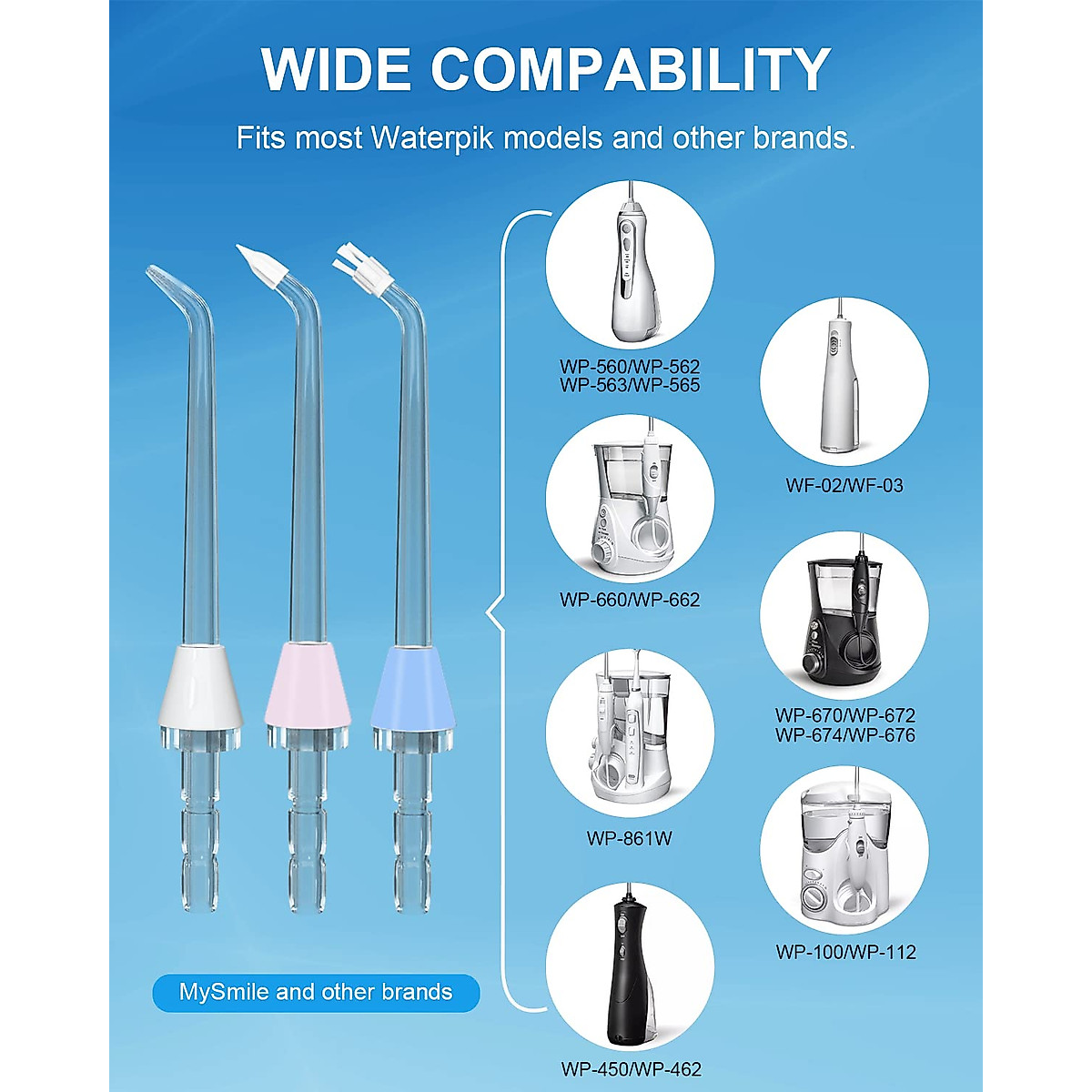 MySmile 10 PCS Replacement Jet Tips Oral Irrigator Nozzle Set Compatible with Waterpik Water Flosser, Includes Classic Tips Periodontal Pocket Tips and Plaque Seeker Tips