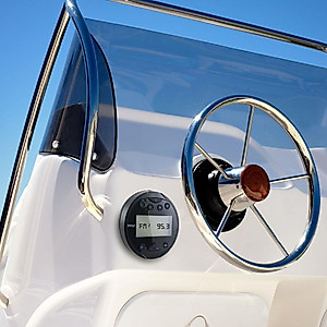 Pyle Round Waterproof Marine Stereo - 4x28 W Aquatic Boat In Dash Gauge Radio Receiver System with Bluetooth, AM FM, Digital LCD, USB, AUX, RCA - Includes Wiring Harness, Bracket - PLMR91UB (Black)