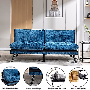 Anwick Futon Sofa Bed Convertible Futon Sleeper Couch, 71" Sleeper Sofa Bed with Adjustable Backrest, Modern Loveseat Couch for Compact Living Room, Apartment, Office (Blue)