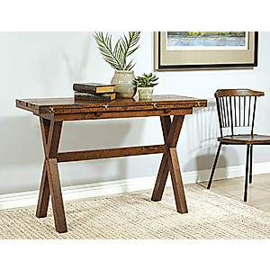 OSP Home Furnishings McKayla Solid Wood and Veneer Flip Top Table, Distressed Brown Finish