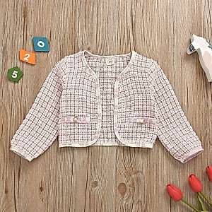 BOIZONTY Toddler Kids Baby Girls Plaid Skirt Set Cardigan Jacket Coat + Tutu Dress Set Long Sleeve Outfits Fall Outfit Set (Pink,3-4T)