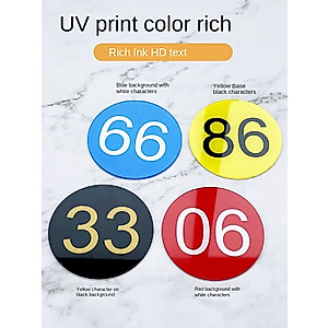Number Sign, Table Number Sign, Closet Identification, Seat Identification Sign, Acrylic, Round, Waterproof and Sun-Proof (10x10cm,Yellow 01-100(100 pcs))