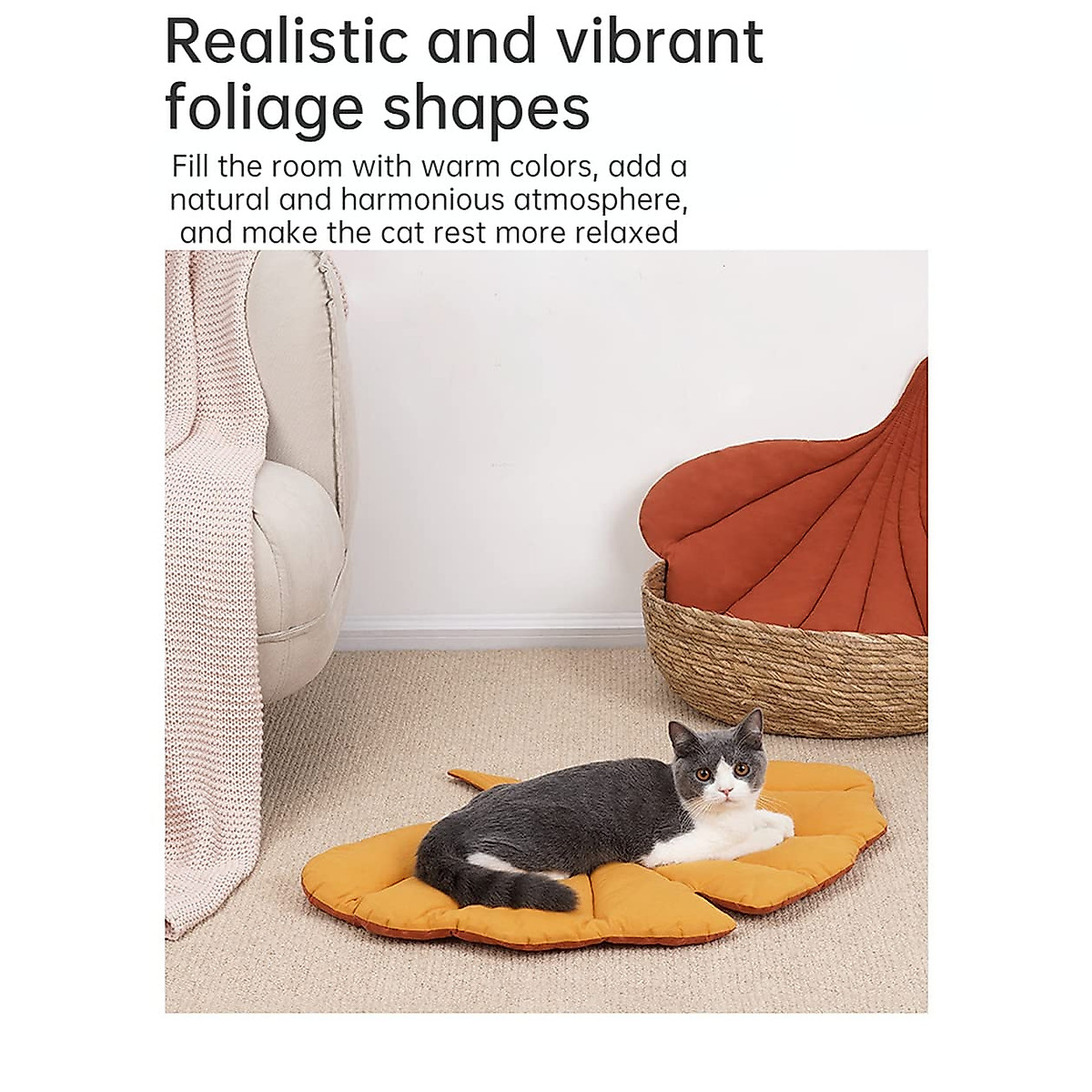 SSDHUA Cat Mattress Leaf Shape Cat Nest Cat and Dog Double-Sided Available Floor Mat Cover Pad Warm and Comfortable Cartoon Cat Bed Indoor Warm Accessories (Leaves)