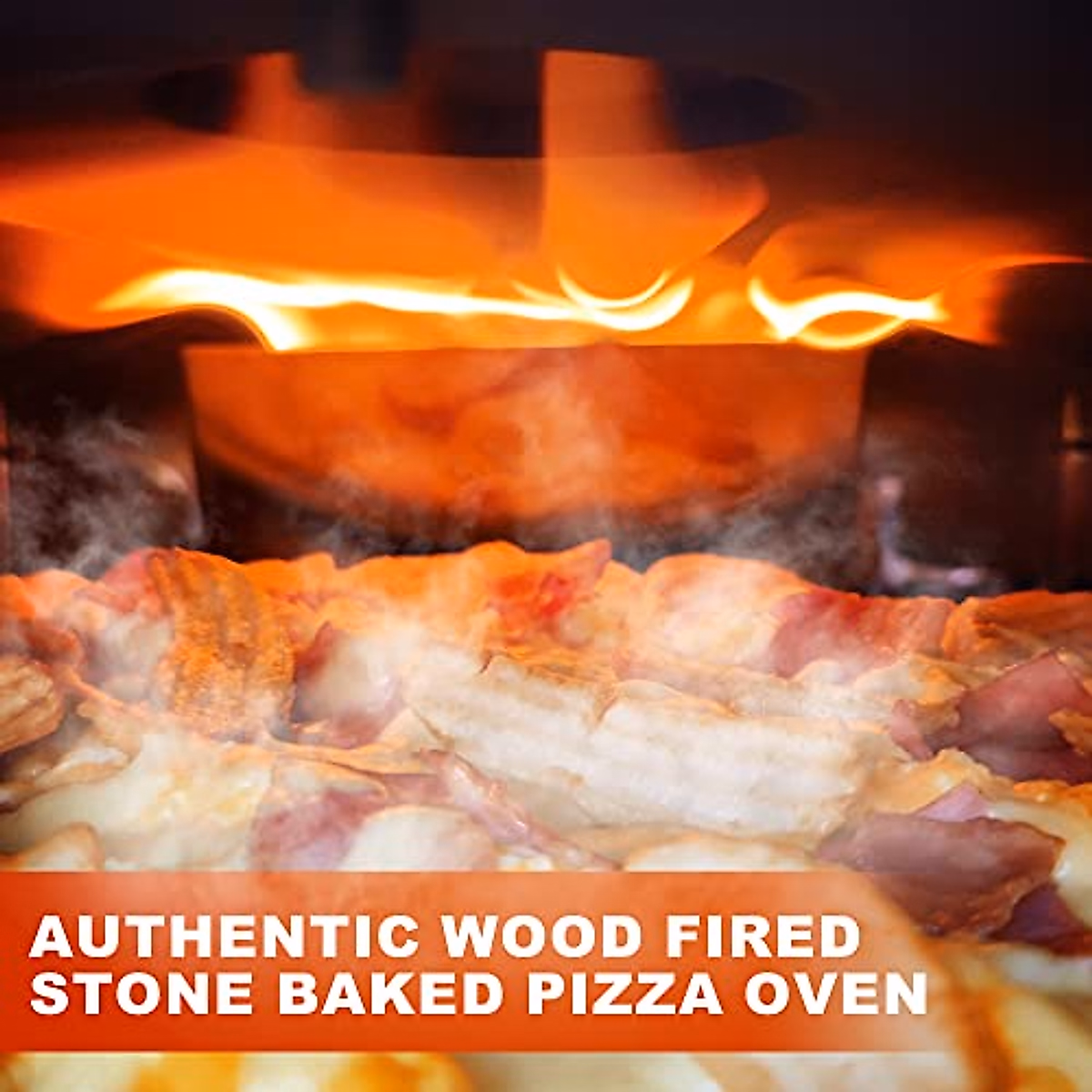 MAGIC FLAME Outdoor Pizza Ovens Wood Pellet Countertop Portable Pizza Oven + Pizza Stone Stainless Steel BBQ Cooking Grill for Backyard Patio Pizza Maker (For 12" Pizza, Stainless Steel)