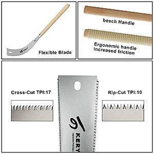 KERYE Japanese Pull Saw 9.5 Inch, Hand Saw with Double Edges of 10/17 TPI and Replaceable Blade, Ryoba Flush Cut Saw, Sharp and Light Woodworking Tools Gifts for Men and Women-KY01