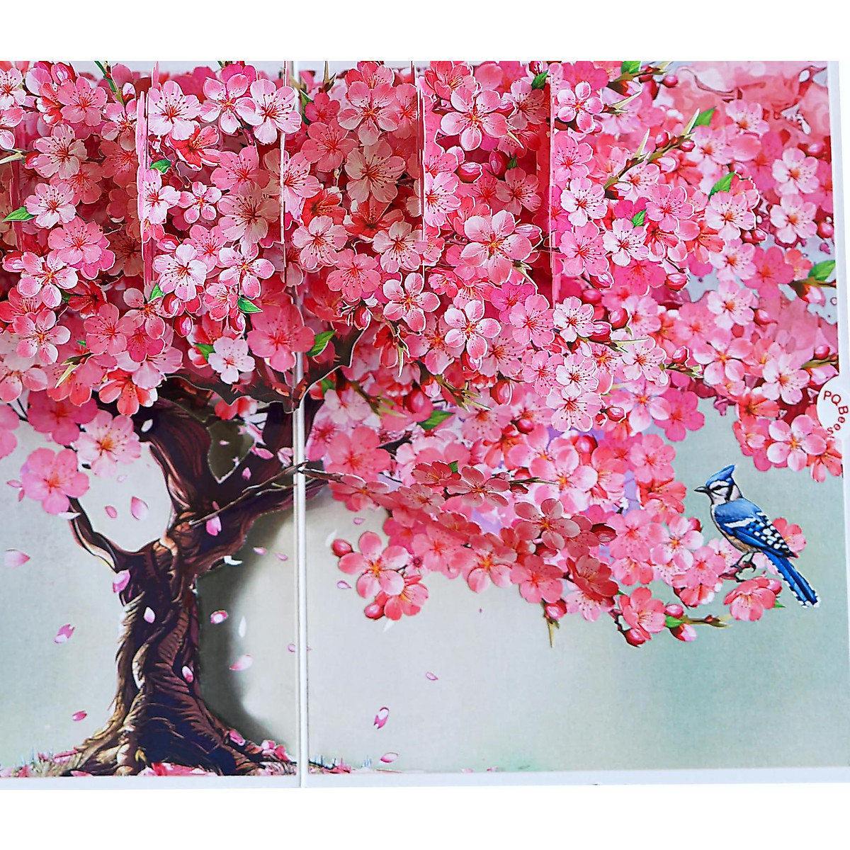 PQ Bees Pop Up Birthdays Card for Women Mom Grandma Wife | 3D Mother’s Day Anniversary Get Well Soon Thank You Valentines Day Card (Size 6x8 In – Cherry Blossom BlueJay Bird).