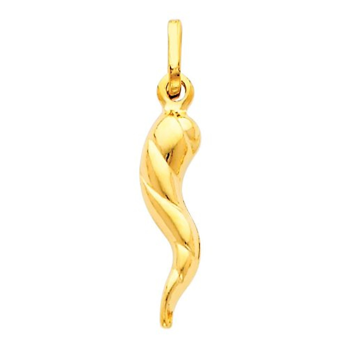 The World Jewelry Center 14k REAL Yellow Gold Twisted Cornicello Italian Horn Pendant with 0.9mm Cable Chain Necklace - 22"
