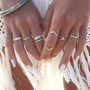 Long tiantian Sterling Silver Stackable Rings for Women Non Tarnish Trendy Stacking Rings Sets Vintage Knuckle Rings Stocking Stuffers for Christmas Gifts