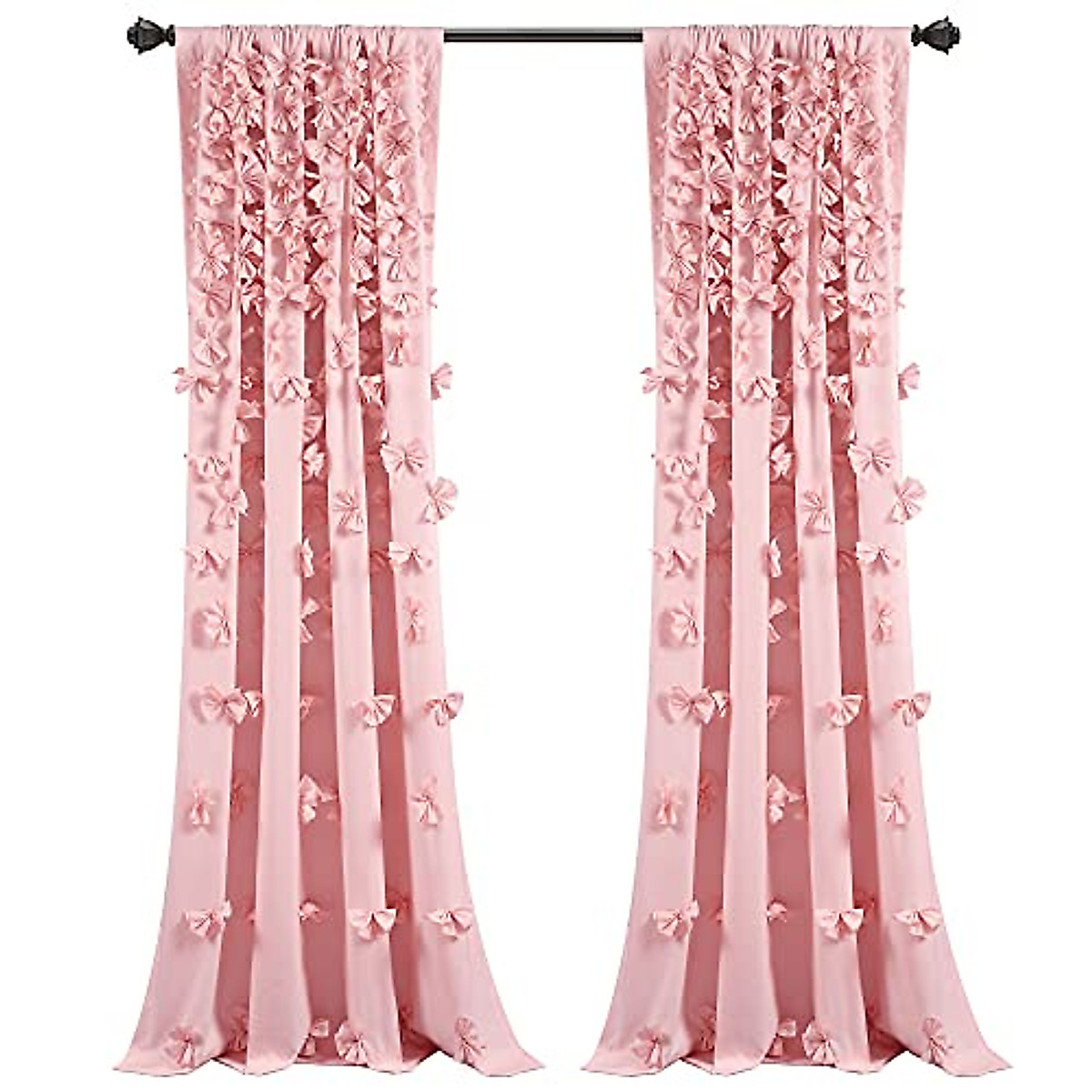Lush Decor Riley Window Curtain Sheer Ruffled Textured Bow Window Panel for Living, Dining Room, Bedroom (Single), 54"W x 84"L, Pink