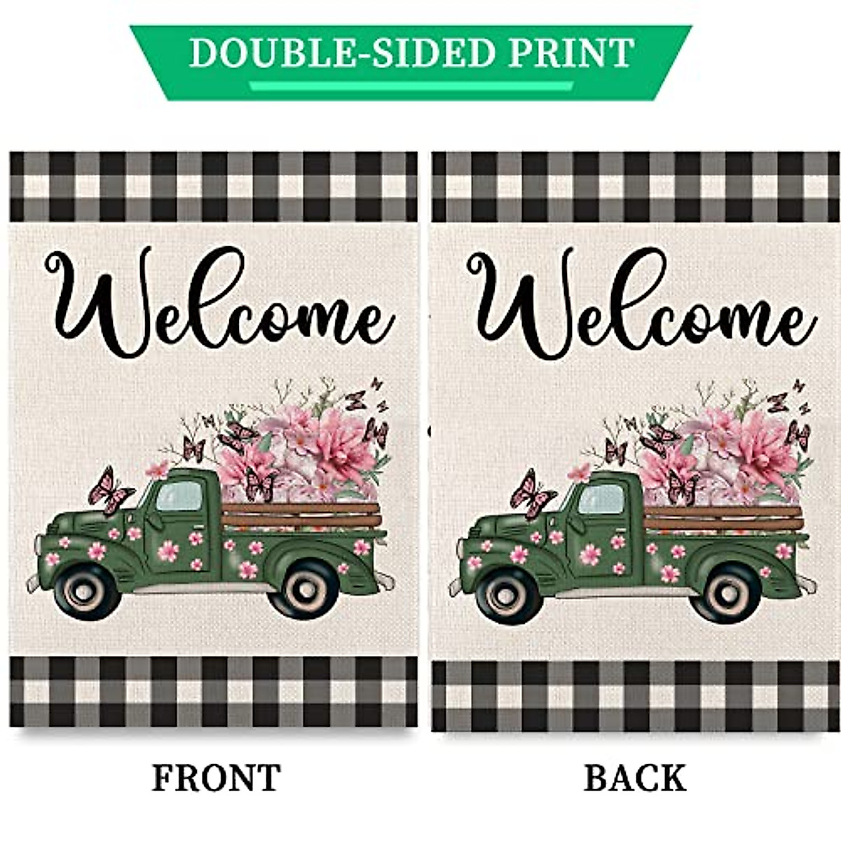 Spring Garden Flags, Buffalo Floral Welcome Spring Truck Garden Flag,12×18 Small Vertical Double Sided Small Yard Flag, Seasonal Outdoor Flag Outside Decor for Home Yard Farmhouse