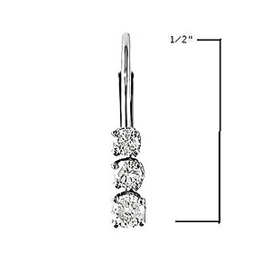 AGS Certified 10K White Gold Three Stone Diamond Leverback Earrings 1/4cttw