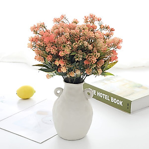 Grand Verde Plastic Flowers Artificial Bouquets Faux Wildflowers 12.8” Short Stems, Cemetery Grave Outdoor Balcony Decoration Bulk, 10pcs (Orange)