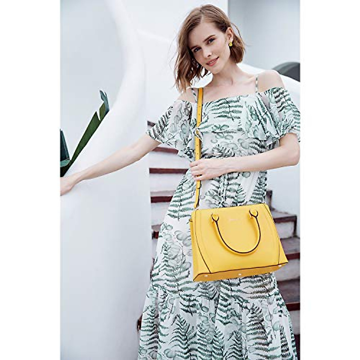 BOSTANTEN Women Leather Handbag Designer Top Handle Satchel Shoulder Bag Crossbody Purse Yellow