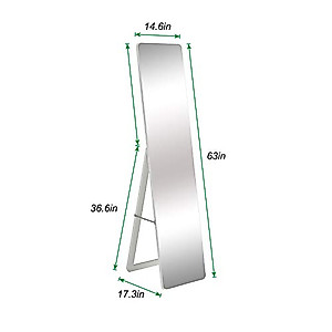 SogesHome 63'' x 15'' Full Length Body Mirror, Full Body Mirror Wall Mirror, Floor Mirror with Stand, Dressing Mirror for Bedroom, Living-Room, White