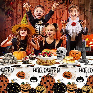 3 Pieces Happy Halloween Jack-O-Lantern Pumpkin Party Tablecloth Decorations, Plastic Rustic Jack-O-Lantern Pumpkin Table Cover Backdrop for Seasonal Fall Halloween Party Supplies, 54x108 Inch