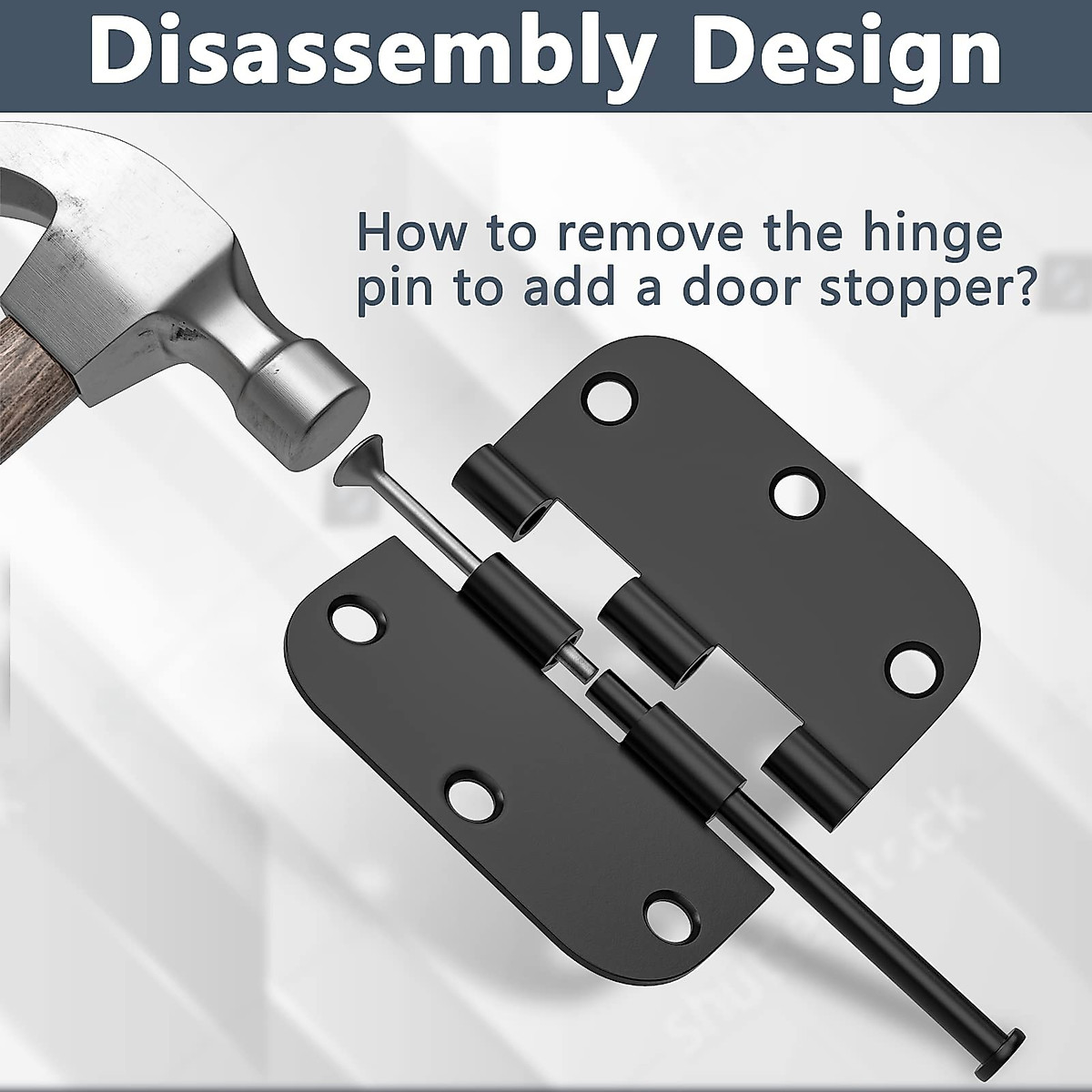 24 Pack Rounded Matte Black Door Hinges 3.5 x 3.5 inch with 5/8 Radius, Black 3 1/2 Interior Door Hinges, 3 ½"x 3 ½" Hardware