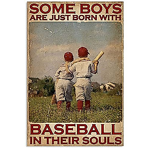 Baseball Teenager Back View Retro Poster Metal Tin Sign, Some Boys are Born to Like Baseball, Chic Art Garage Pub Man Cave Club Novel and Interesting Bathroom Toilet Decoration 8X12Inch